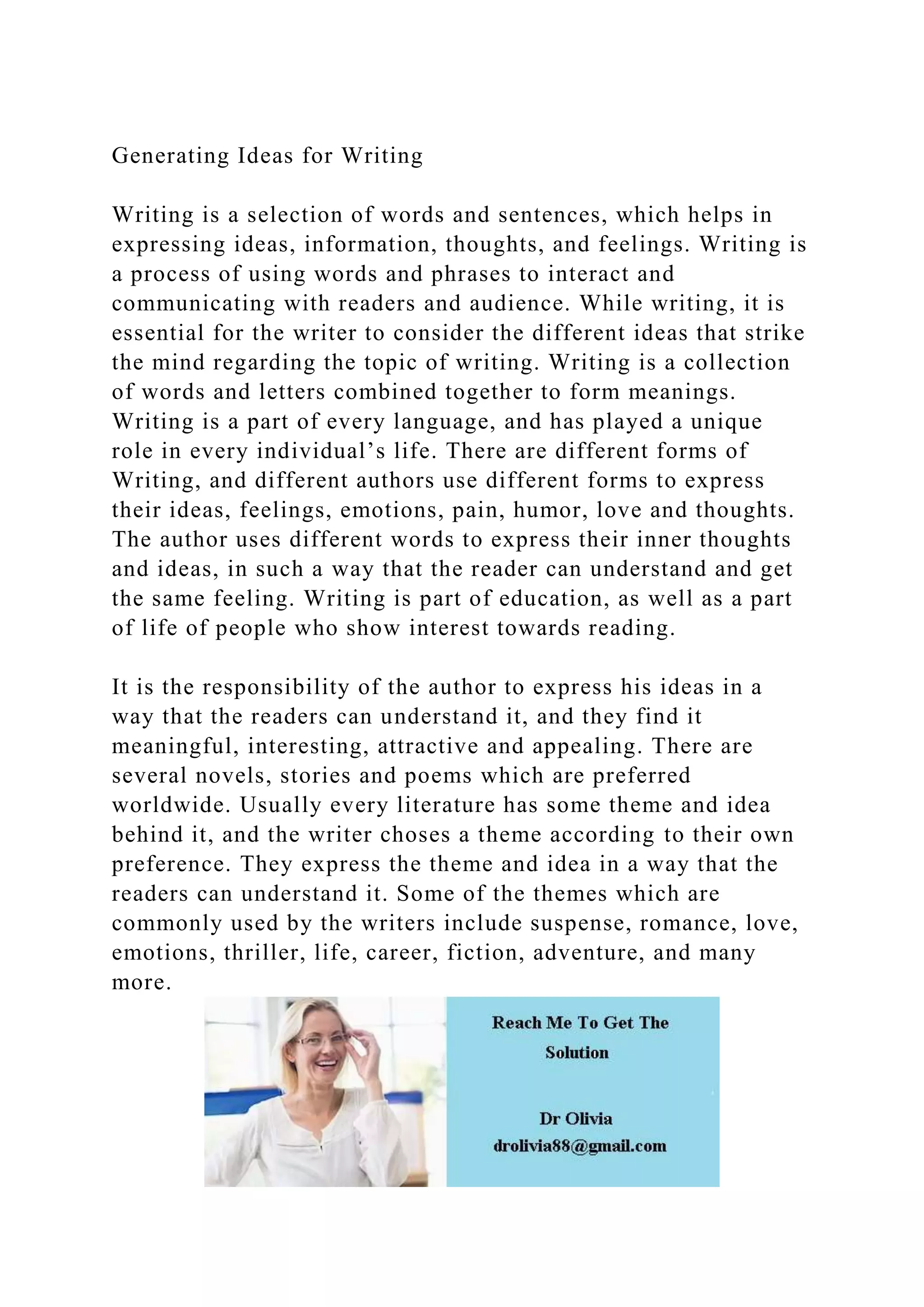 Generating Ideas for WritingWriting is a selection of words and .docx