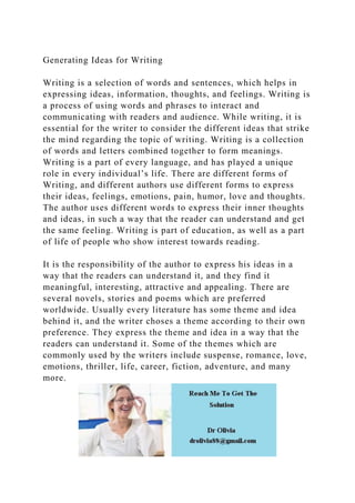 Generating Ideas for WritingWriting is a selection of words and .docx