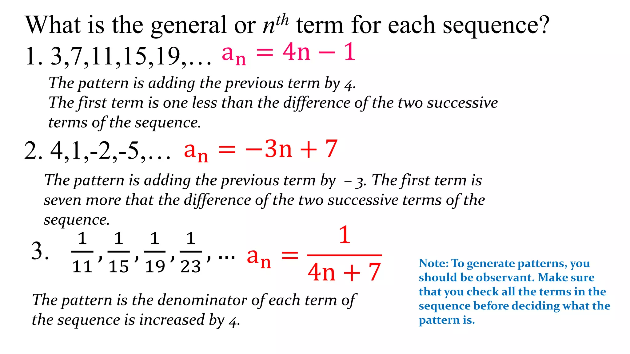 Generating Patterns And Arithmetic Sequencepptx
