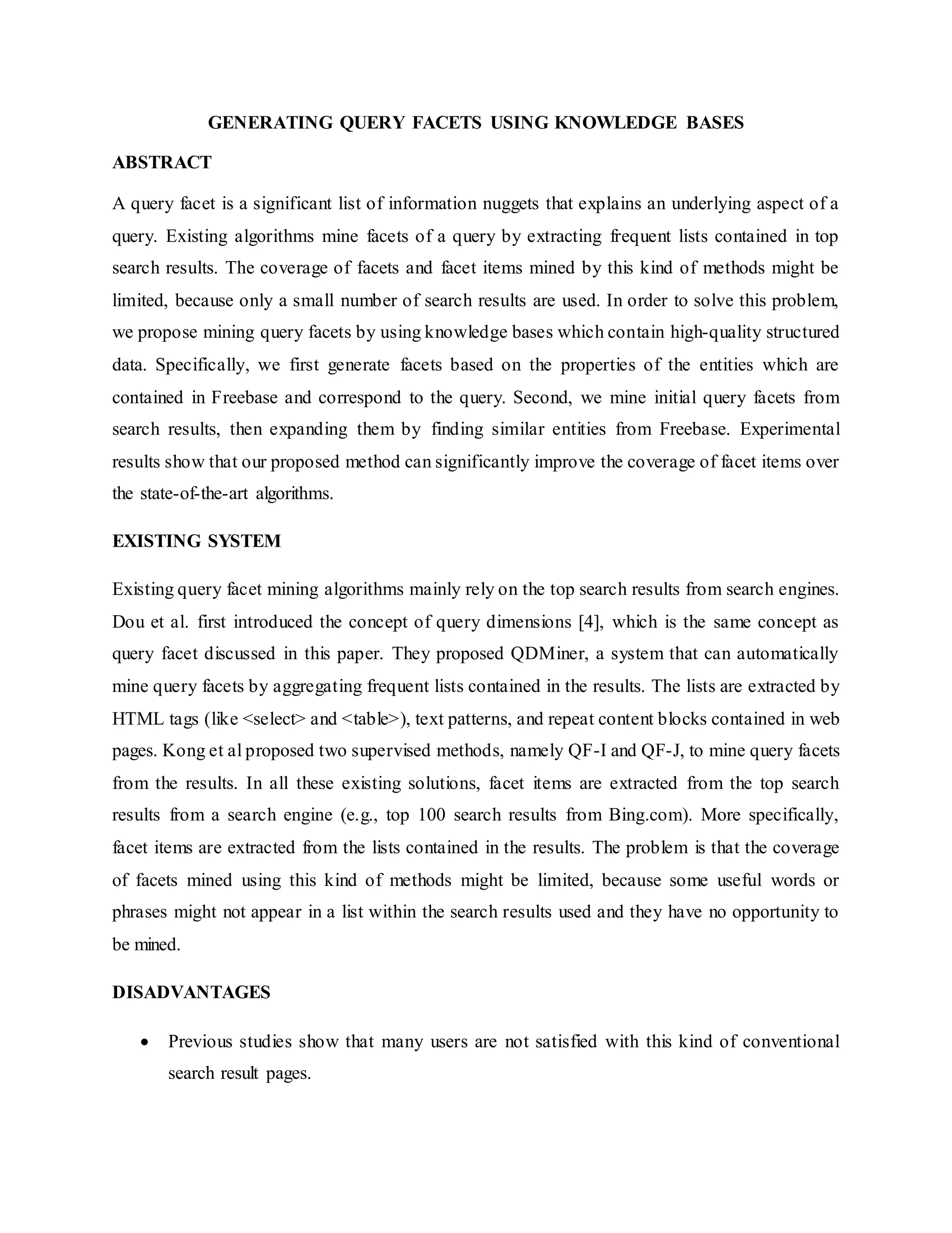 GENERATING QUERY FACETS USING KNOWLEDGE BASES | PDF