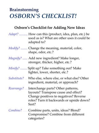 Generating solutions and brainstorming | PPT