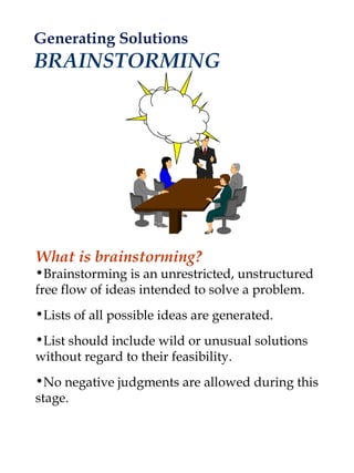 Generating solutions and brainstorming | PPT