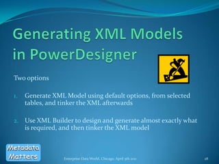 Generating XML schemas from a Logical Data Model (EDW 2011) | PPSX
