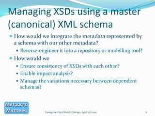 Generating XML schemas from a Logical Data Model (EDW 2011) | PPSX