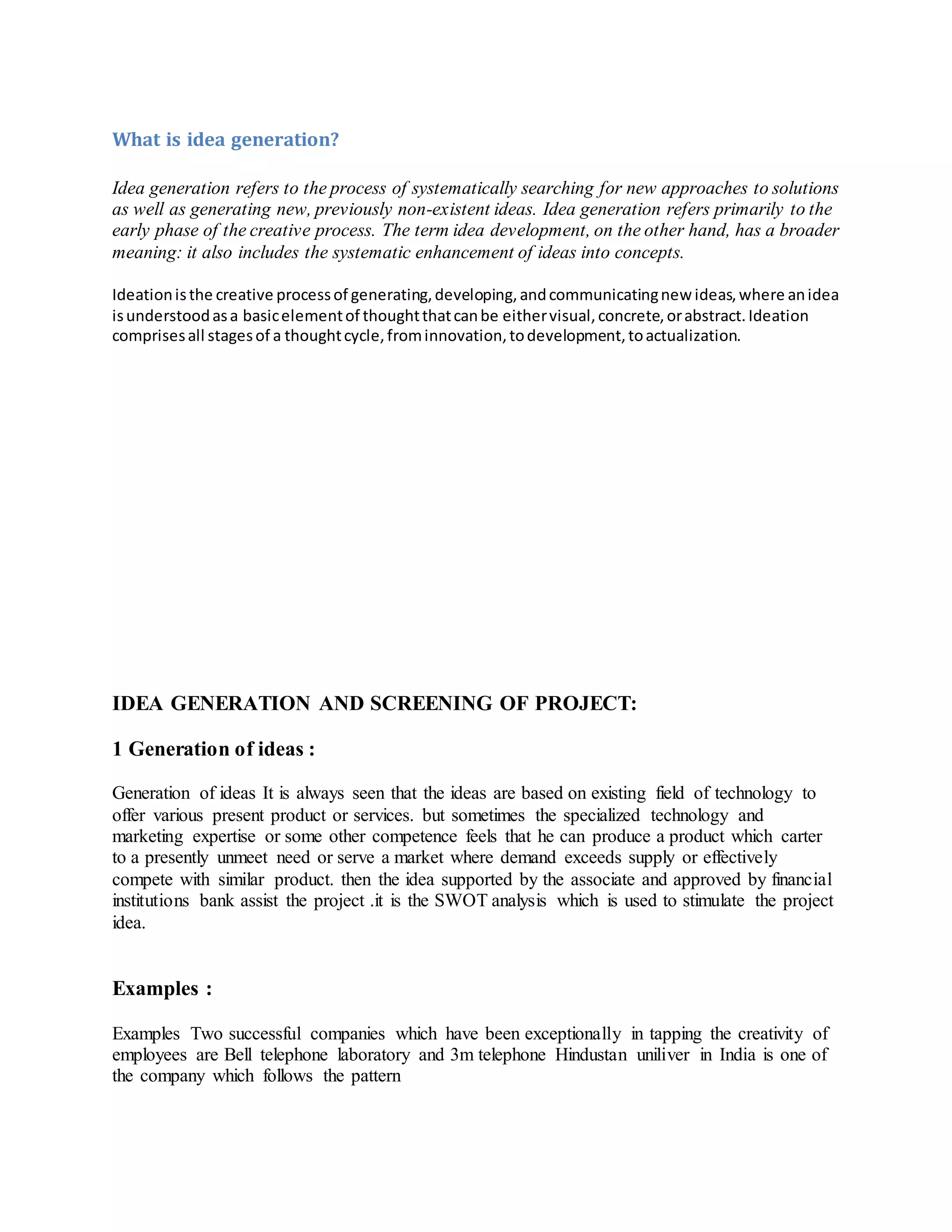 Generation and screening of project | DOCX