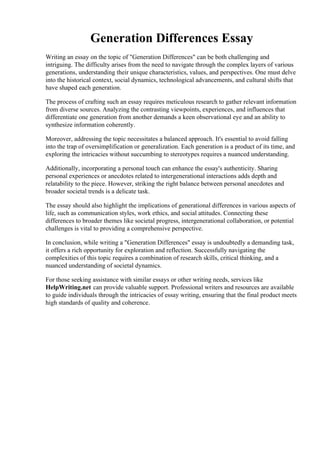 Generation Differences Essay. ️ Generation differences essay. What is ...