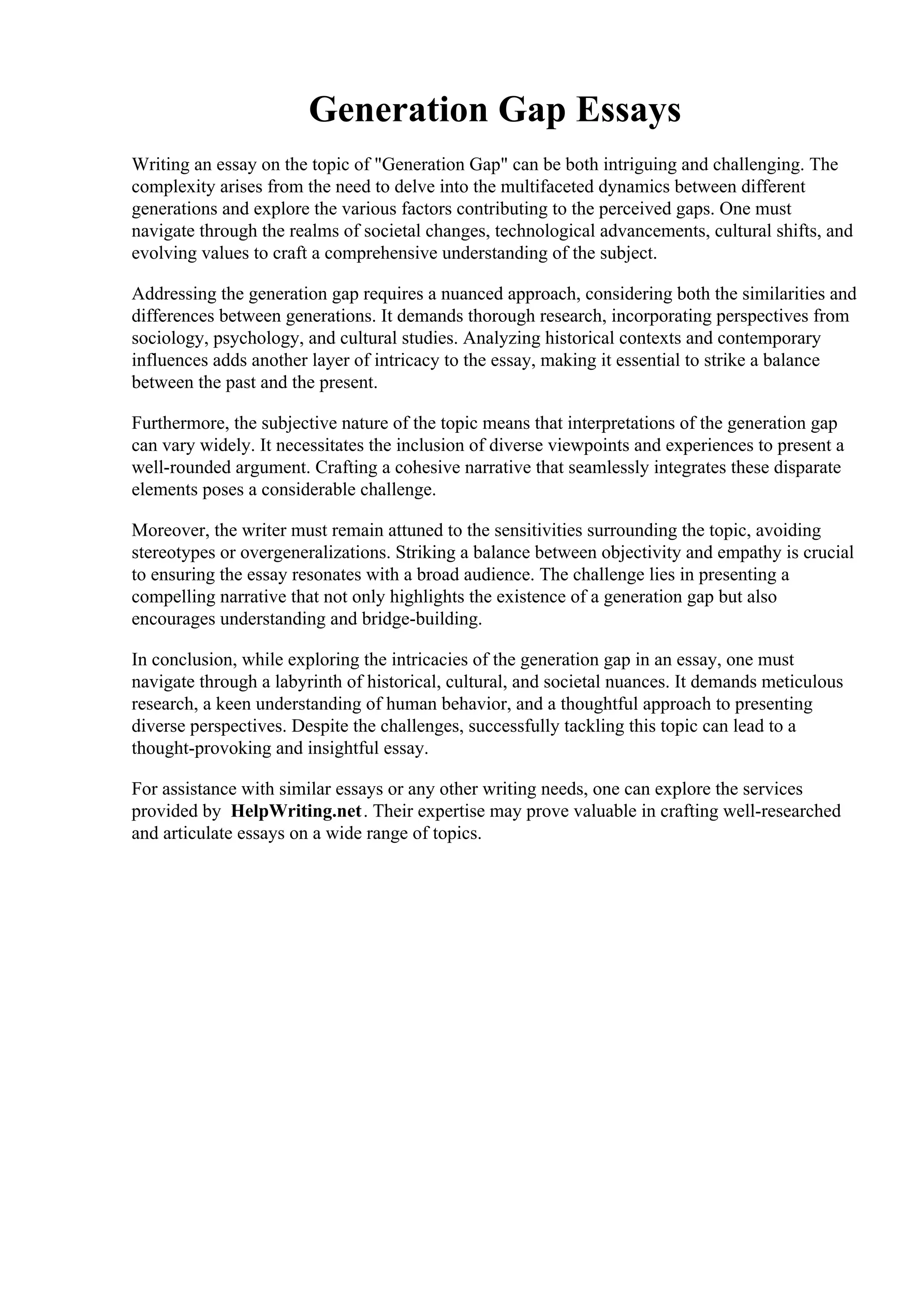 Generation Gap Essays | PDF