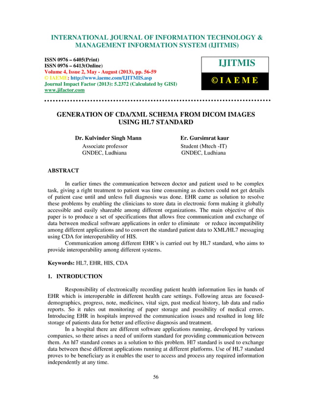 Generation of cda xml schema from dicom images using hl7 standard 2 | PPT