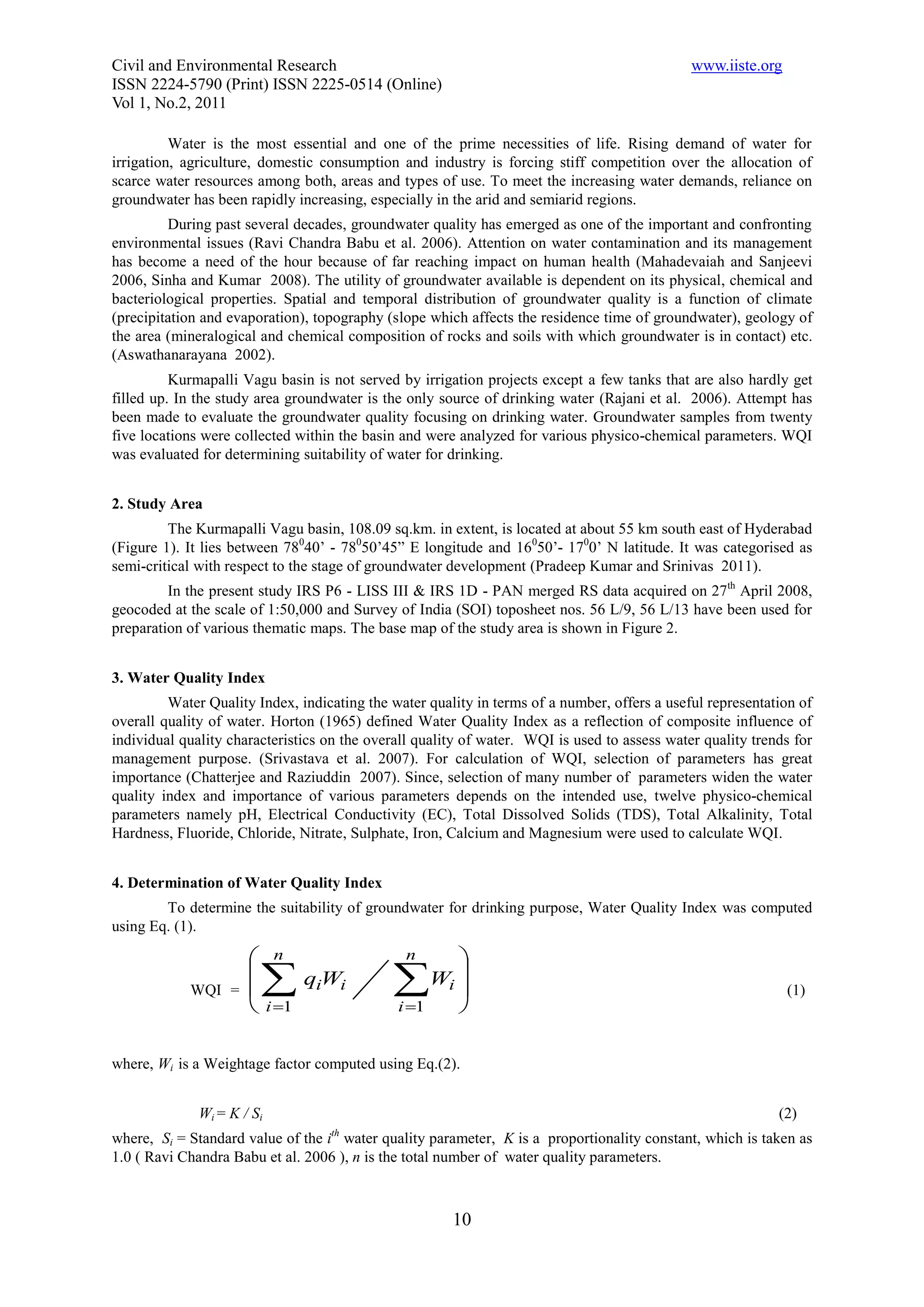 Generation of groundwater quality index map | PDF
