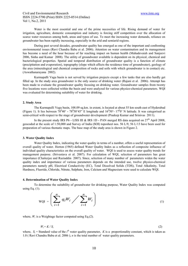 Generation of groundwater quality index map | PDF