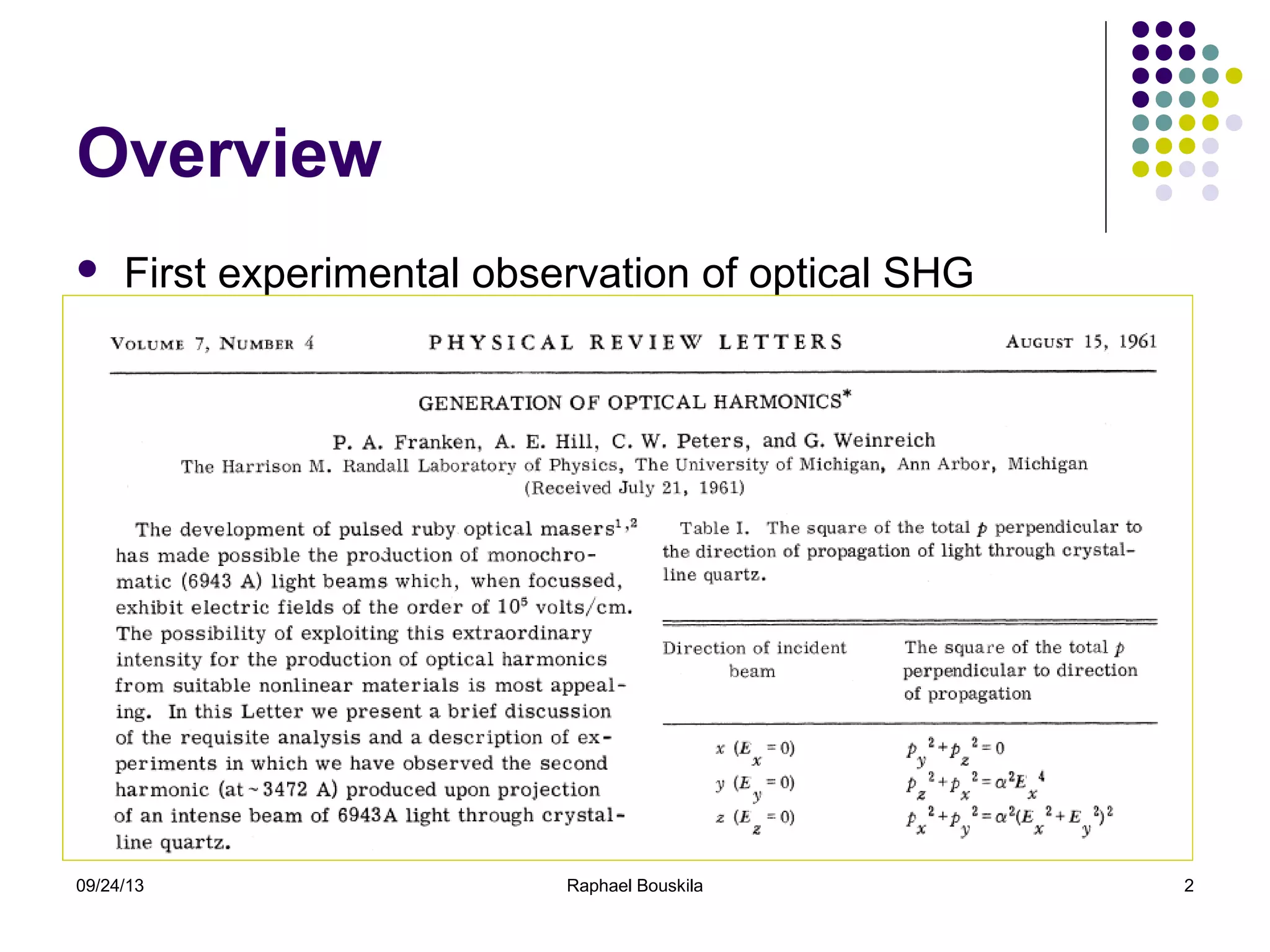 Generation of optical harmonics | PPT