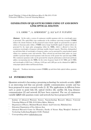 Generation of quantum codes using up and down link optical soliton ...
