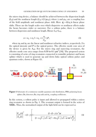 Generation of quantum codes using up and down link optical soliton ...