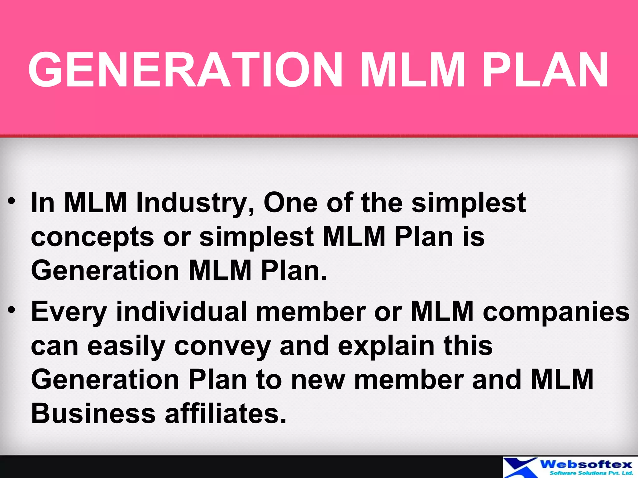 Generation plan, generation payout calculation, multi level marketing ...
