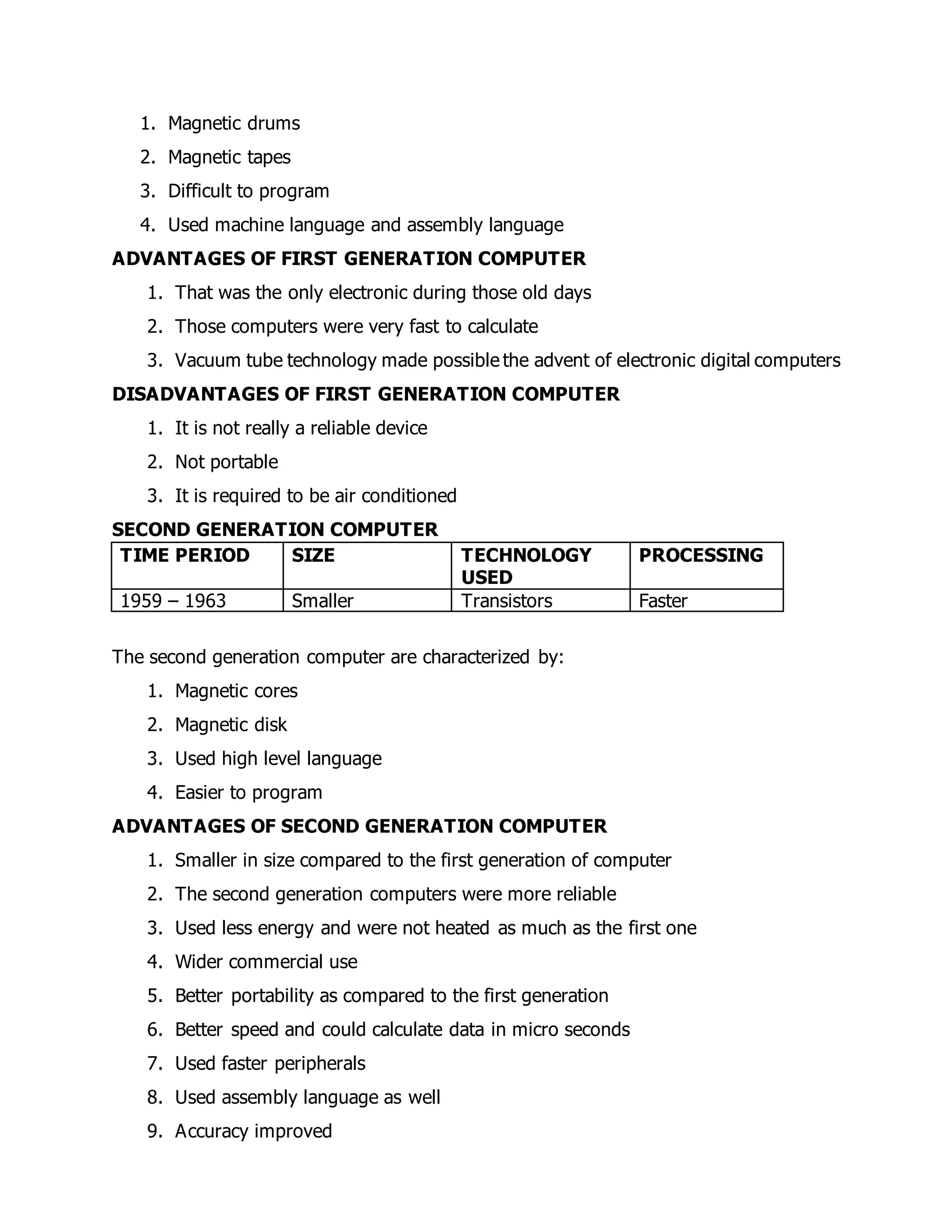 Generations of computers | DOCX