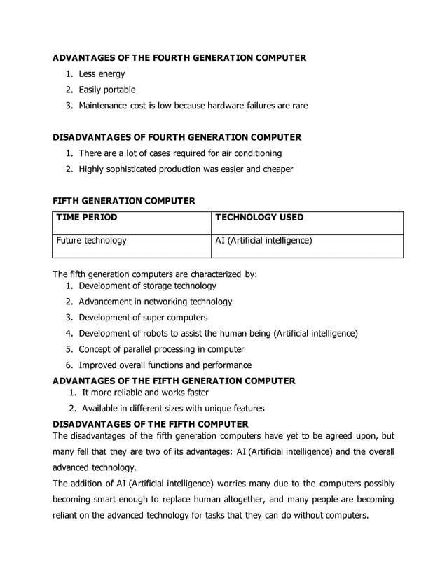 Generations of computers | DOCX | Computing | Technology & Computing