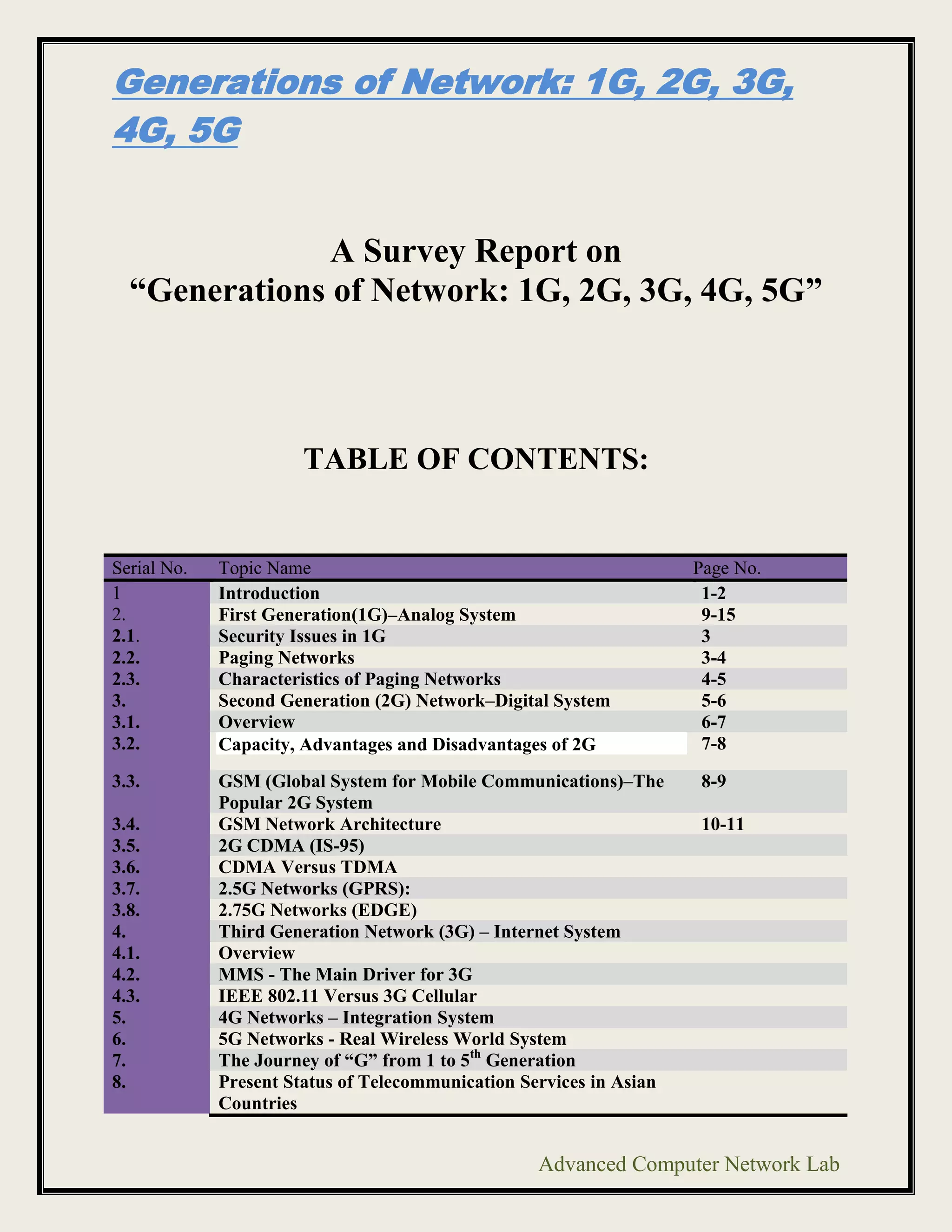 Generations of network 1 g, 2g, 3g, 4g, 5g | DOCX
