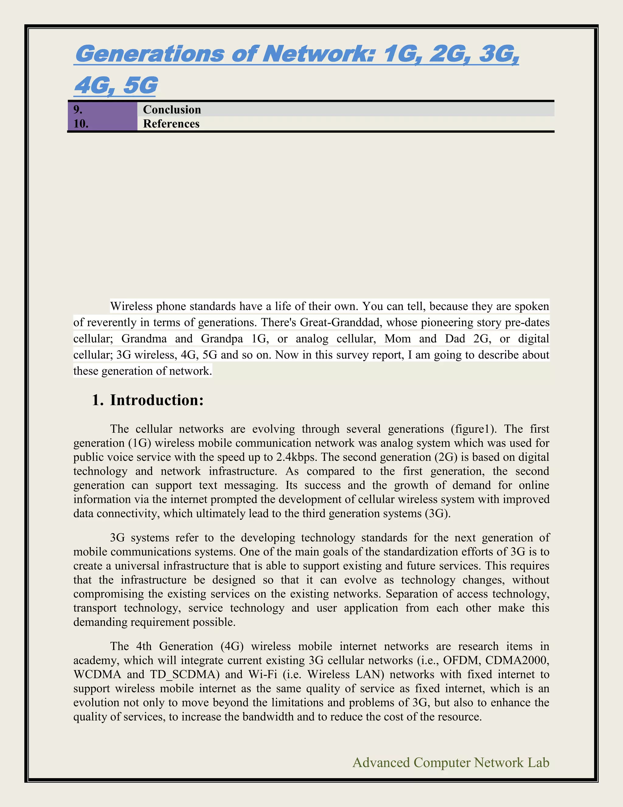 Generations of network 1 g, 2g, 3g, 4g, 5g | DOCX
