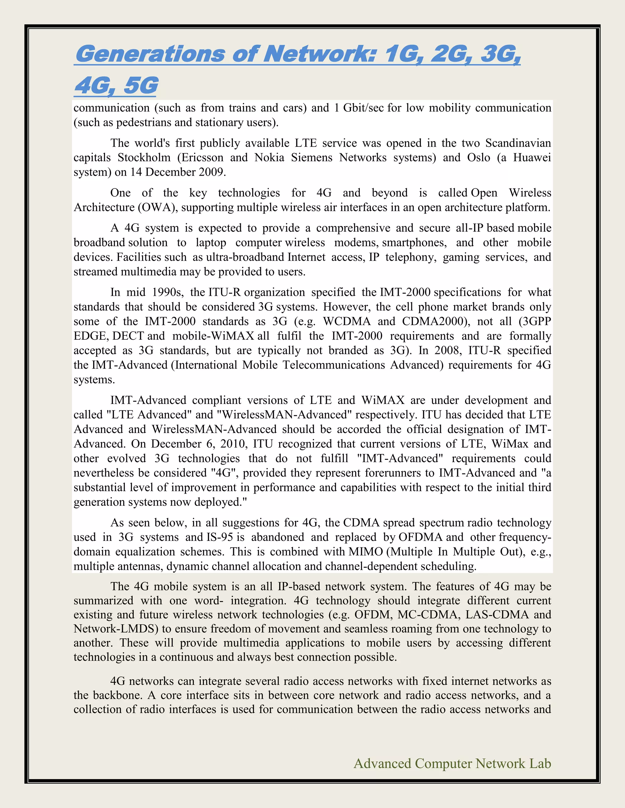 Generations of network 1 g, 2g, 3g, 4g, 5g | DOCX