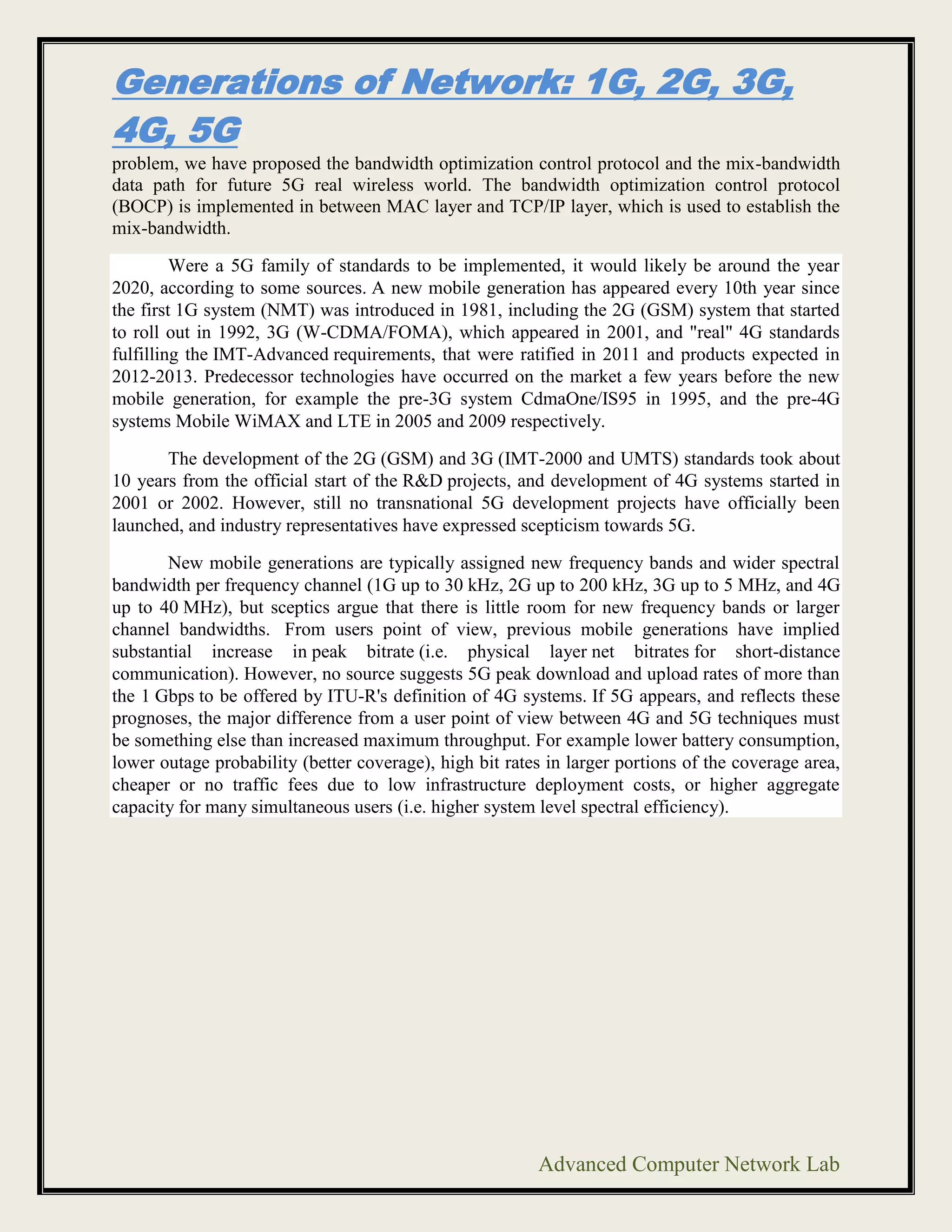 Generations of network 1 g, 2g, 3g, 4g, 5g | DOCX