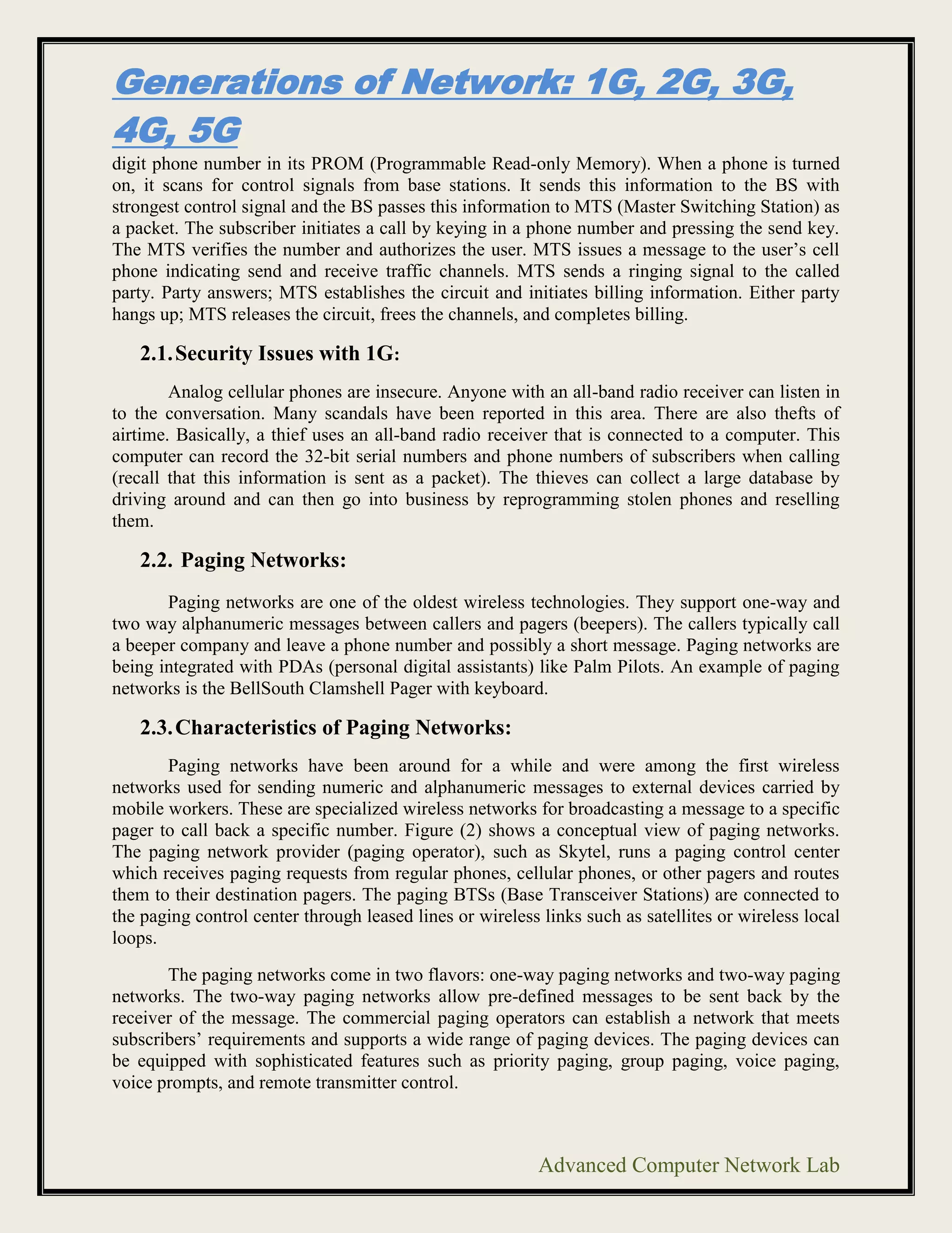 Generations of network 1 g, 2g, 3g, 4g, 5g | DOCX
