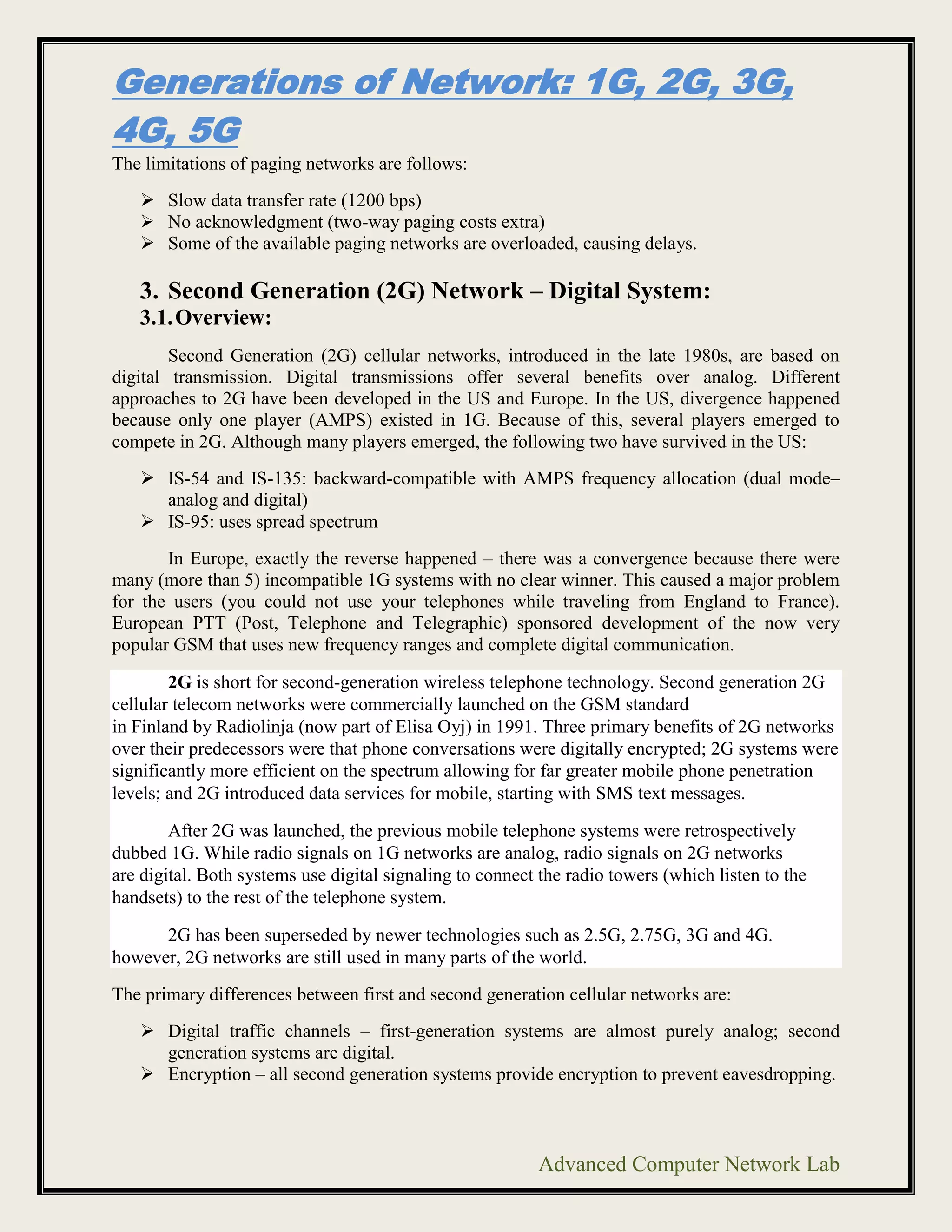 Generations of network 1 g, 2g, 3g, 4g, 5g | DOCX