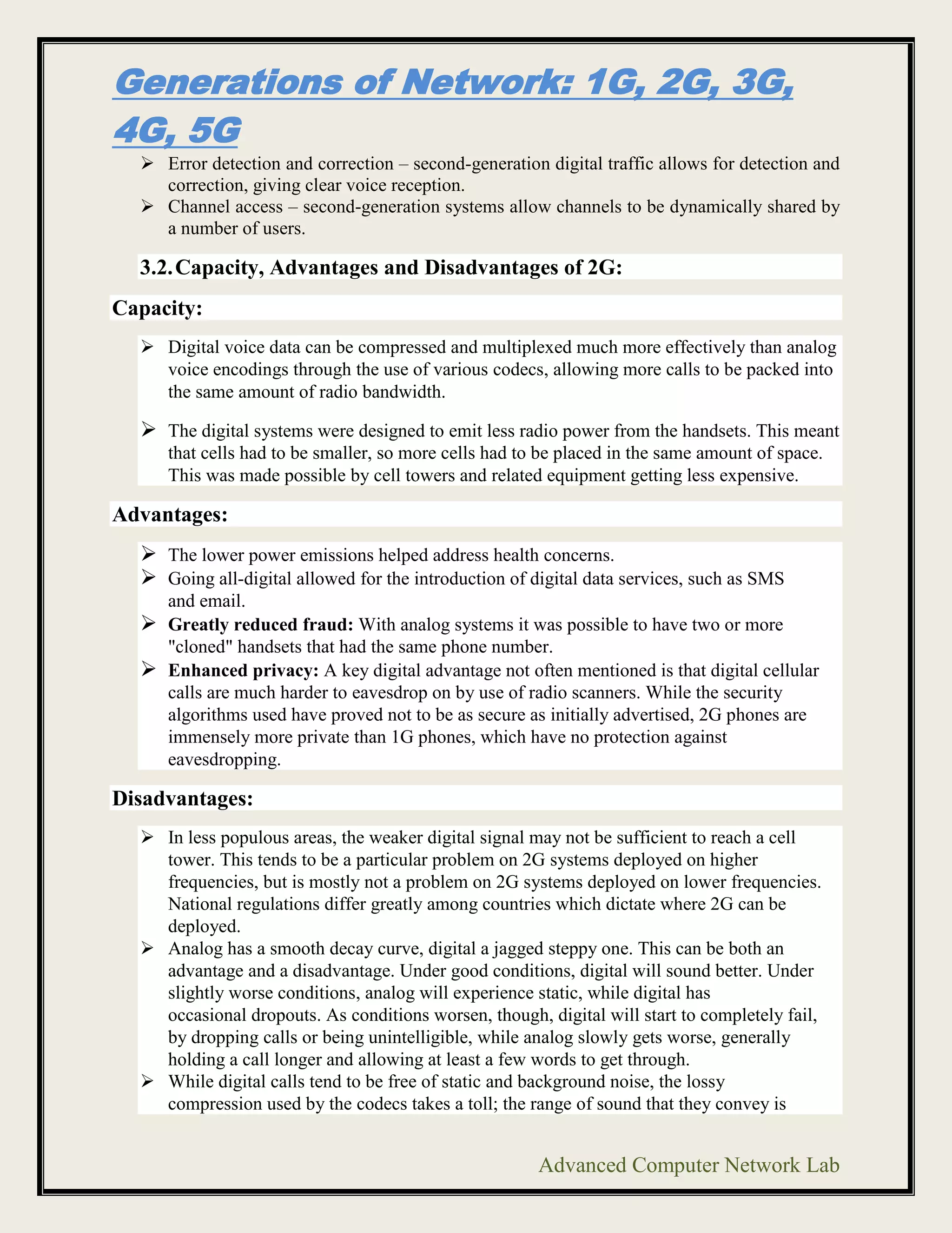 Generations of network 1 g, 2g, 3g, 4g, 5g | DOCX
