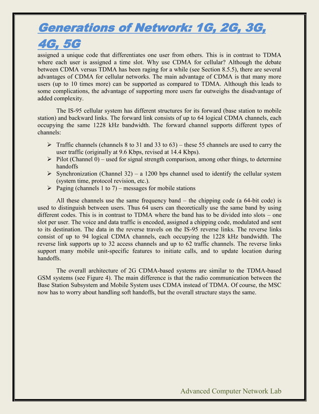 Generations of network 1 g, 2g, 3g, 4g, 5g | DOCX