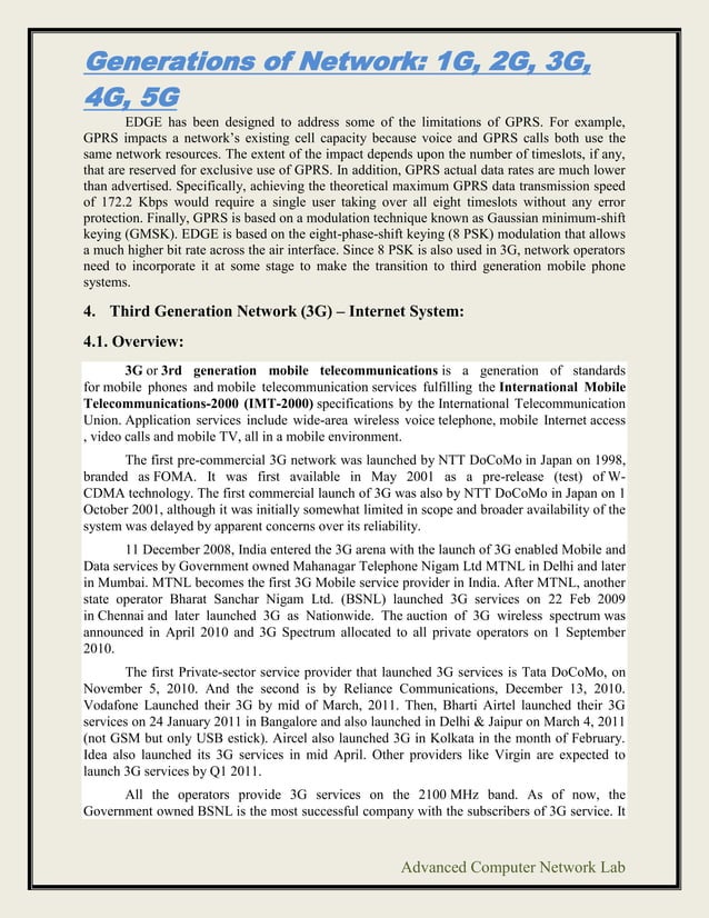 Generations of network 1 g, 2g, 3g, 4g, 5g | DOCX
