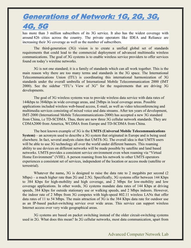 Generations of network 1 g, 2g, 3g, 4g, 5g | DOCX