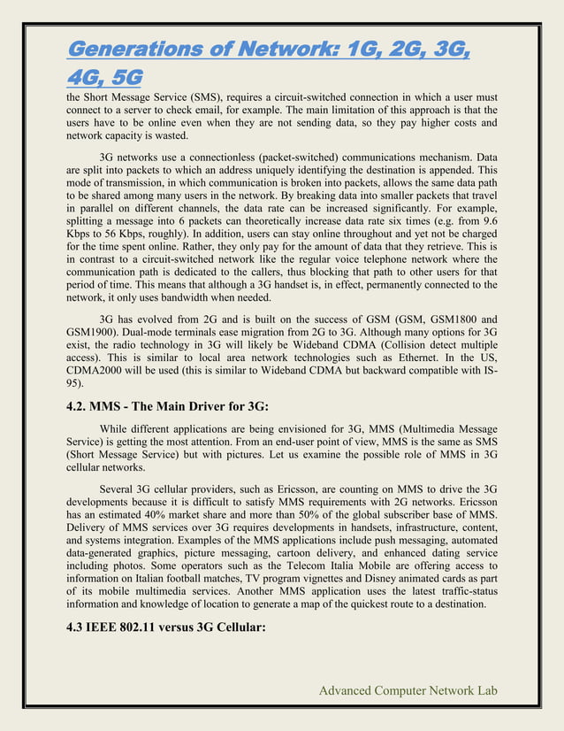 Generations of network 1 g, 2g, 3g, 4g, 5g | DOCX