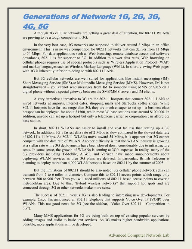 Generations of network 1 g, 2g, 3g, 4g, 5g | DOCX