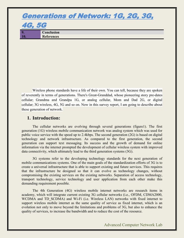 Generations of network 1 g, 2g, 3g, 4g, 5g | DOCX