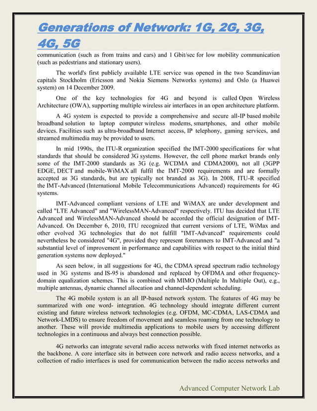 Generations of network 1 g, 2g, 3g, 4g, 5g | DOCX