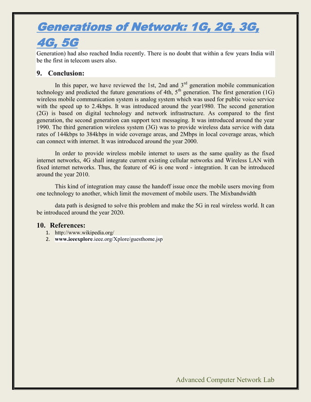 Generations of network 1 g, 2g, 3g, 4g, 5g | DOCX