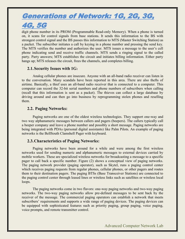Generations of network 1 g, 2g, 3g, 4g, 5g | DOCX