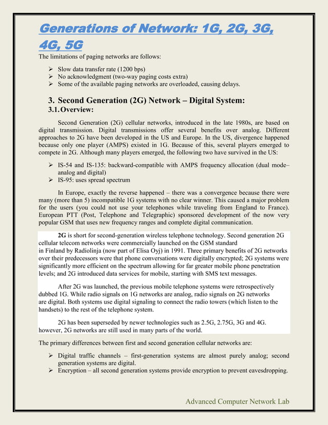 Generations of network 1 g, 2g, 3g, 4g, 5g | DOCX
