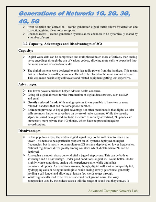 Generations of network 1 g, 2g, 3g, 4g, 5g | DOCX