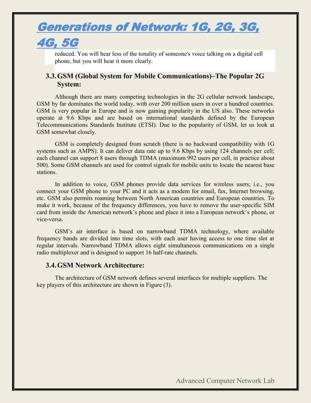 Generations of network 1 g, 2g, 3g, 4g, 5g | DOCX