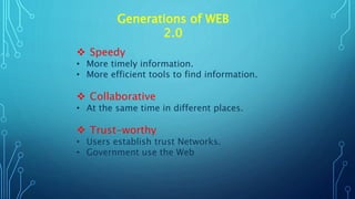 Generations of web 1.0, 2.0 and 3.0 | PPTX | Web Design and HTML | Internet