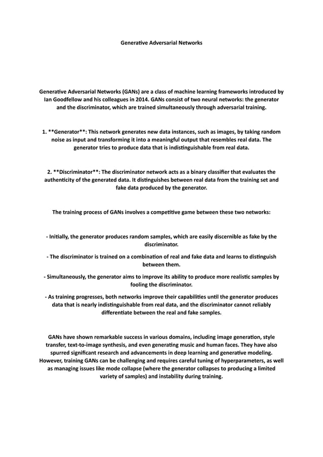 Generative Adversarial Networks For Machine Learning And Data Scienece Docx