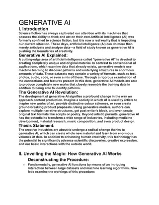A Brief Introduction and explanation to GENERATIVE AI | DOCX | Artificial Intelligence ...