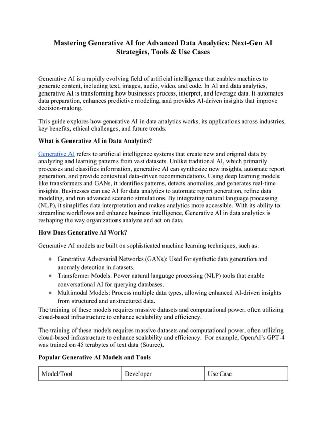 Mastering Generative AI for Advanced Data Analytics: Next-Gen AI Strategies, Tools & Use Cases ...