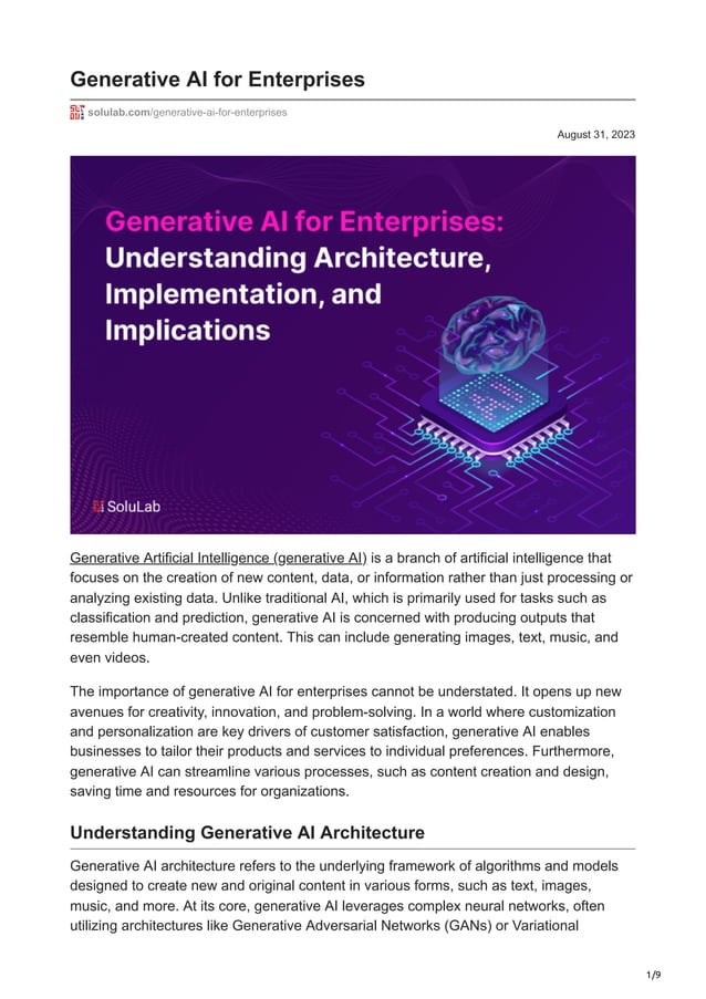 Applications of Generative AI in Enterprises | PDF