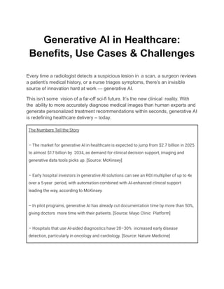 Generative AI in Healthcare: Benefits, Use Cases & Challenges | PDF