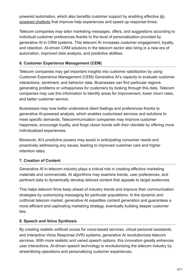 Generative Ai In Telecom Use Cases Amp Benefits Pdf
