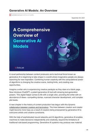 Generative AI Models An Overview.pdf.overview | PDF