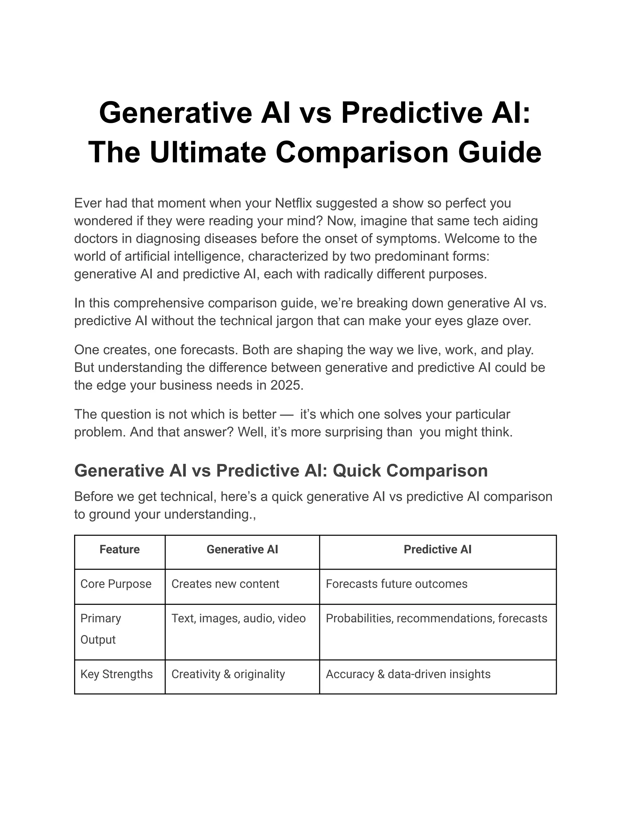 Generative AI vs Predictive AI-The Ultimate Comparison Guide | PDF