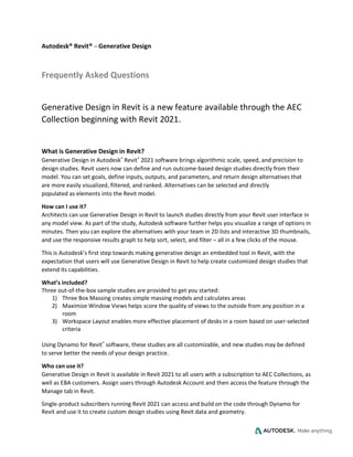 Generative design in_revit_customer_faq | PDF