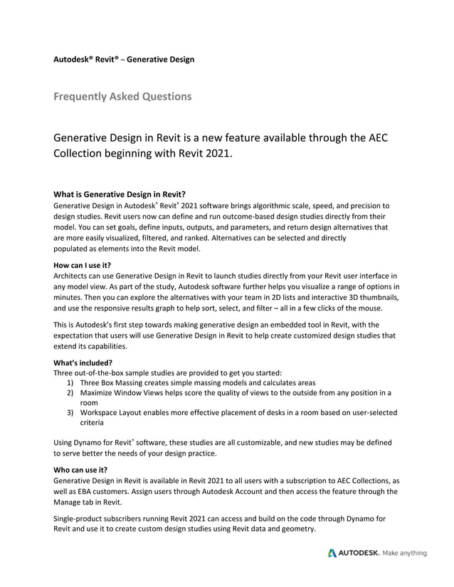 Generative design in_revit_customer_faq | PDF